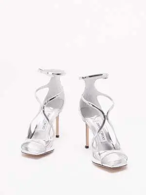 JIMMY CHOO Azia 95 Silver Calf Leather Sandals - Multicolor