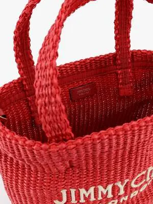 JIMMY CHOO Raffia Embroidered Logo Tote - Multicolor