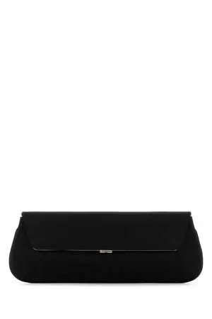 Amina Muaddi Satin Ami Clutch - Black