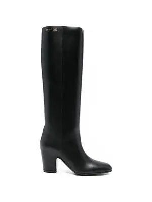 Celine Black Calfskin Knee High Block Heel Pointed Toe Boots