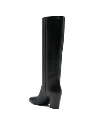 Celine Black Calfskin Knee High Block Heel Pointed Toe Boots