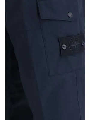 Stone Island Stretch Cotton Canvas Cargo Pants - Blue