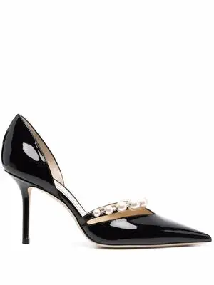JIMMY CHOO Aurelie Leather Pumps With Faux-pearl Embellishment