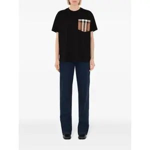 Burberry Cotton Jersey T-shirt With Check Pocket - Black