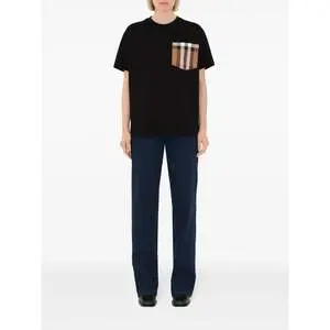 Burberry Cotton Jersey T-shirt With Check Pocket - Black