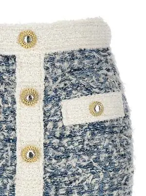 Balmain Fringed Tweed Skirt - Blue