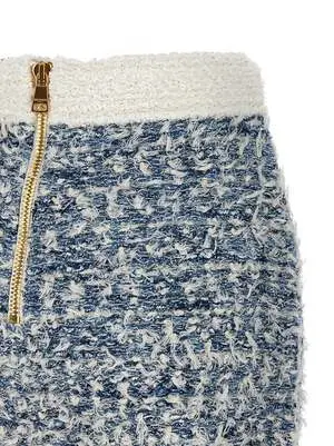 Balmain Fringed Tweed Skirt - Blue