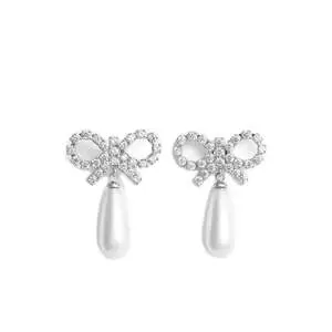 SELF-PORTRAIT Tone Bow Detail Pearl Pendant Earrings