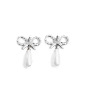SELF-PORTRAIT Tone Bow Detail Pearl Pendant Earrings
