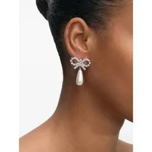 SELF-PORTRAIT Tone Bow Detail Pearl Pendant Earrings - Silver