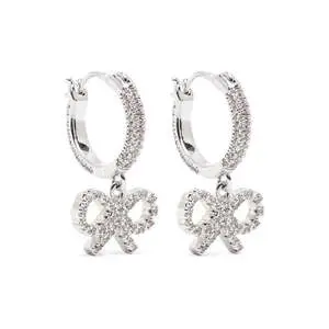 SELF-PORTRAIT Tone Crystal Embellished Hoop Earrings With Bow Detail - Silver
