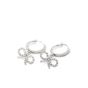 SELF-PORTRAIT Tone Crystal Embellished Hoop Earrings With Bow Detail - Silver