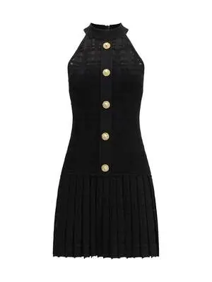 Balmain Pleated Mini Dress With Embossed Buttons