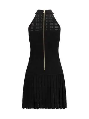 Balmain Pleated Mini Dress With Embossed Buttons
