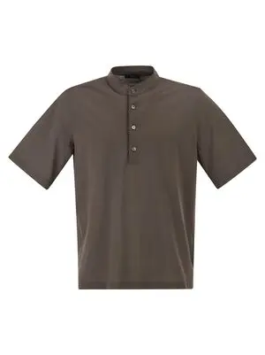 Herno Jersey Polo Shirt With Seraph Collar - Brown