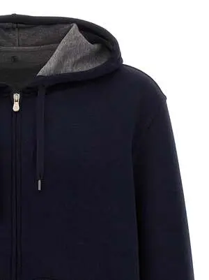 Brunello Cucinelli Full Zip Hoodie With Pockets - Blue