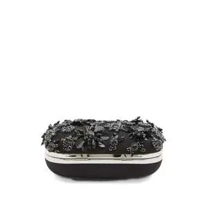 SELF-PORTRAIT Embellished Floral Crystal Clutch Bag - Black
