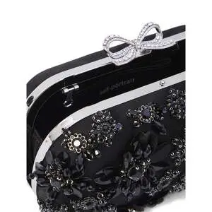SELF-PORTRAIT Embellished Floral Crystal Clutch Bag - Black