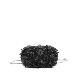 SELF-PORTRAIT Embellished Floral Crystal Clutch Bag - Black