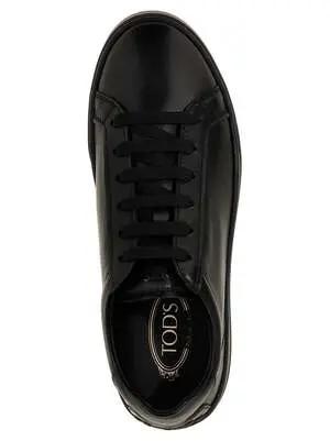 TOD'S Leather Lace-up Sneakers With Gommini Detail - Black