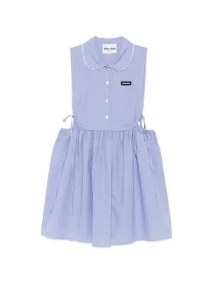 Miu Miu Miu Miu Blue Gingham Cotton Dress With Tie Detail Multicolor
