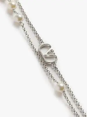 Valentino Garavani Metal Necklace With Silver Finishes And Pearl Detail