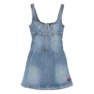 SELF-PORTRAIT Sleeveless Square Neck Zip-front Denim Dress - Blue