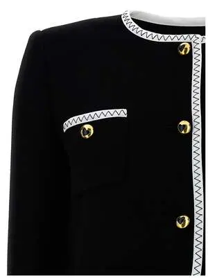 Moschino Crepe Short Jacket With Contrasting Grosgrain Trims