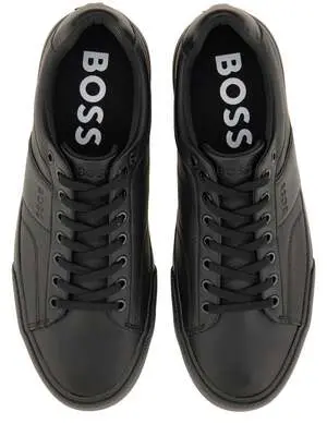 BOSS Leather Lace-up Sneakers - Black