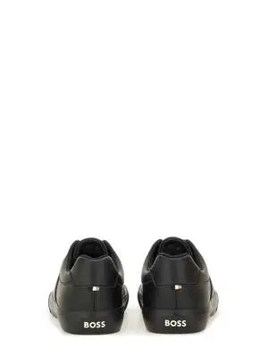 BOSS Leather Lace-up Sneakers - Black