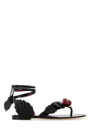 Valentino Garavani Kid Leather Thong Sandals With Cherry Embellishment - Black