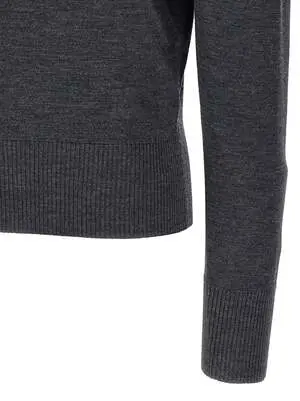 Burberry High Neck Ribbed Wool Sweater - Gray