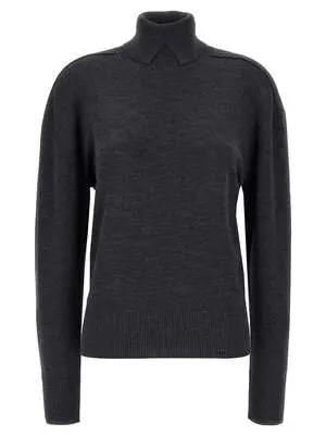 Burberry BURBERRY High Neck Ribbed Wool Sweater Gray