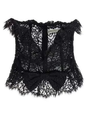 Alessandra Rich Lace Bustier Top With Bow Detail