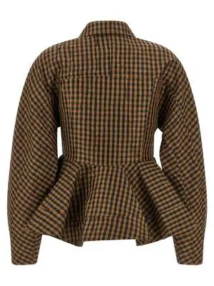 GANNI Crinkled Check Print Taffeta Blouse - Brown
