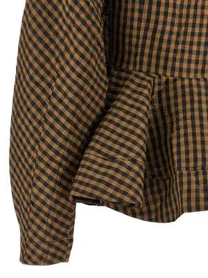 GANNI Crinkled Check Print Taffeta Blouse - Brown