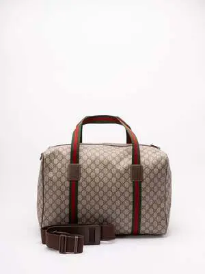 Gucci Gg Supreme Canvas Medium Duffle Bag With Web Stripe