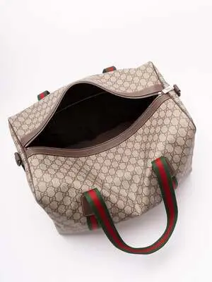 Gucci Gg Supreme Canvas Medium Duffle Bag With Web Stripe