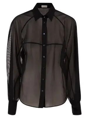 Black Organza Button Up Shirts