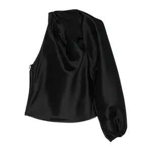 SELF-PORTRAIT One Shoulder Asymmetric Sleeve Blouse - Black