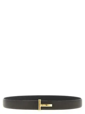 TOM FORD Hammered Reversible Leather Belt With Gold Logo Buckle - Multicolor