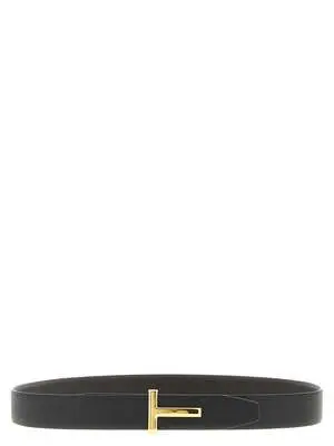 TOM FORD Hammered Reversible Leather Belt With Gold Logo Buckle - Multicolor