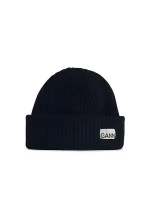 GANNI Ribbed Wool Beanie - Black
