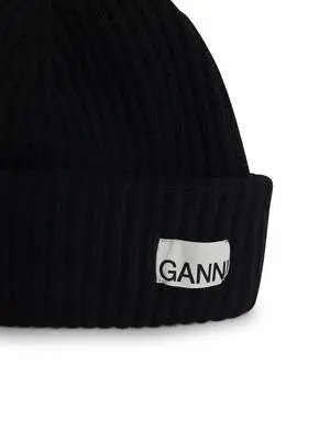 GANNI Ribbed Wool Beanie - Black