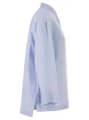 Max Mara S Washed Linen Shirt With Mandarin Collar And Patch Pocket