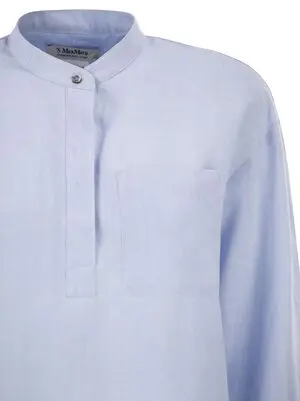 Max Mara S Washed Linen Shirt With Mandarin Collar And Patch Pocket