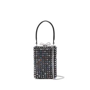 SELF-PORTRAIT Embellished Crystal Detail Tote Bag With Bow Accent - Black