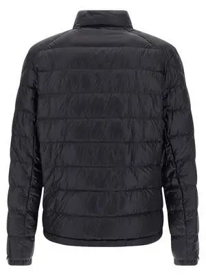 Moncler Quilted Down Jacket With High Neck And Logo Patch - Blue