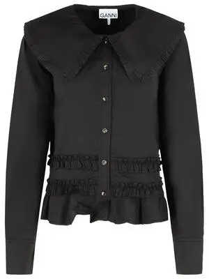 GANNI Cotton Shirt With Ruffle Detailing