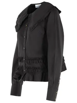 GANNI Cotton Shirt With Ruffle Detailing